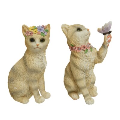 Statue Chat Assis Avec Fleurs 10,5CM Brun Modèle Assorti | eBay