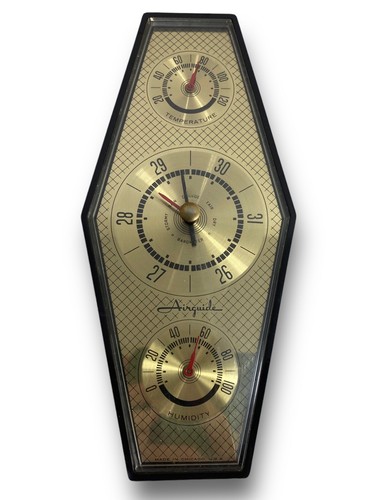 1960 WEATHER STATIONS Mural AIRGUIDE MCM Mid Century 3 Dials Barometer ...
