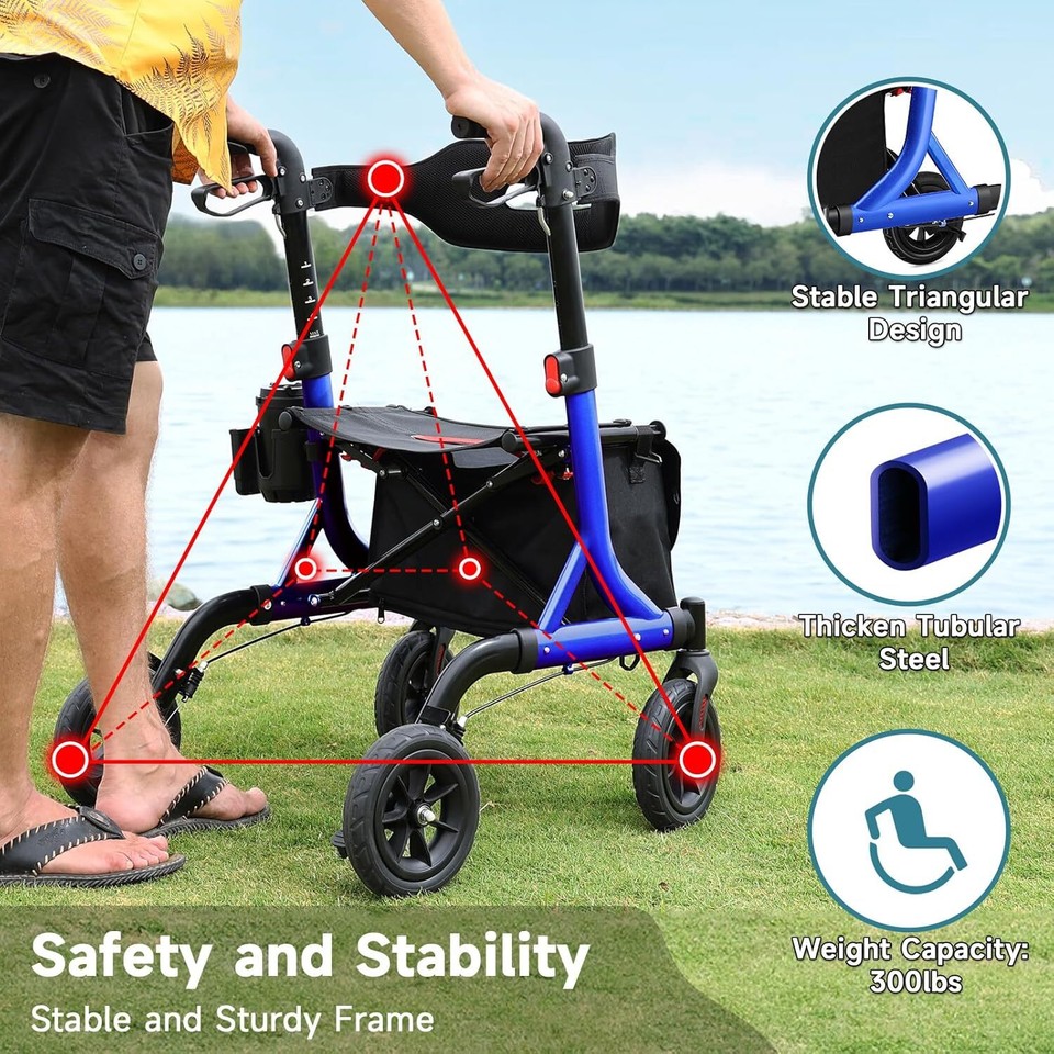 Rollator Walker with Seat Aluminum All Terrain Walker for Seniors ...