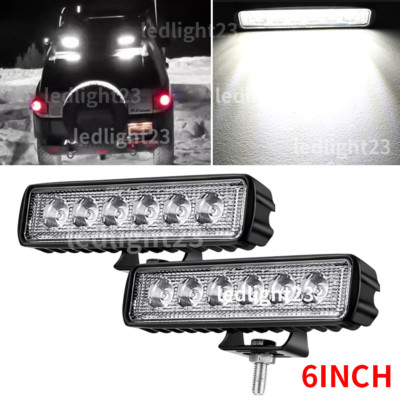 2X 90W LED Work Lights 6 Inch Driving Strip Flood Beam light Bar SUV ...