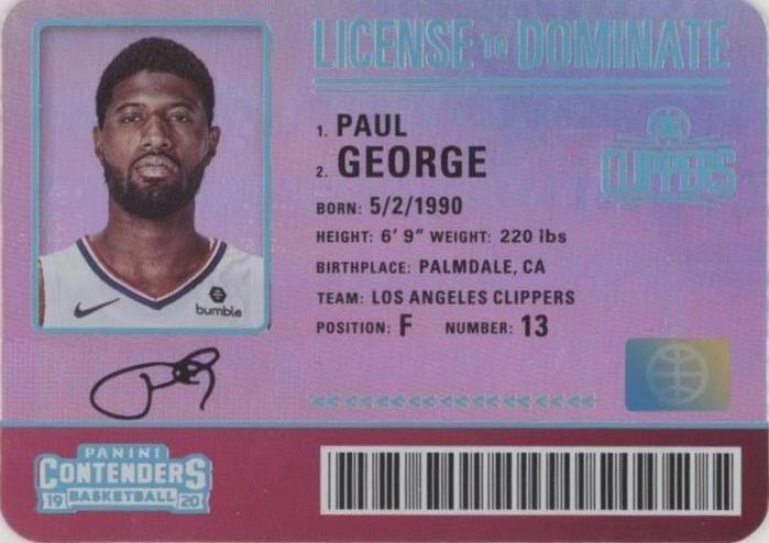 2019-20 Panini Contenders - License to Dominate Paul George #10 for ...