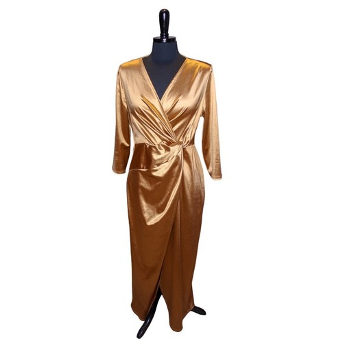 JM Studio Metallic Gold Maxi Dress Wrap Cocktail Evening Formal 14 | eBay