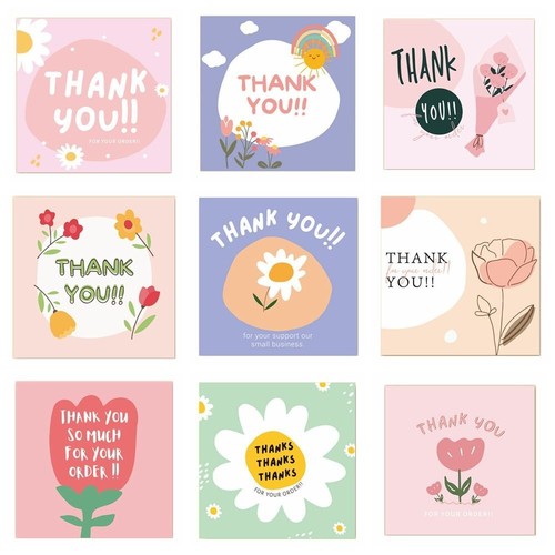 100PCS Multicolor Gratitude Labels Cartoon Flower Greeting Postcards ...