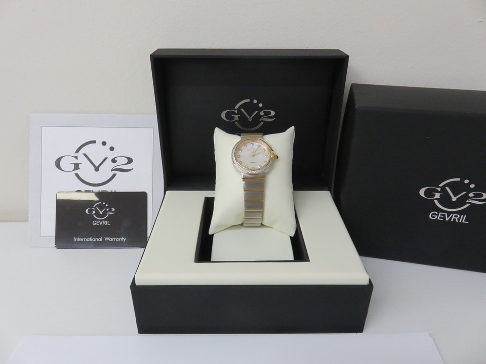 GV2 by Gevril Women's 12444B Sorrento Diamond MOP Dial Swiss IPYG Two ...