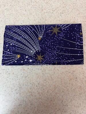 Soft Fabric Checkbook - Fully Lined - Shooting Stars on Navy Blue ...