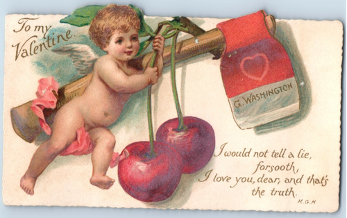 c.1900 Bavaria Cupid G. Washington Cherry Tree Valentine Card P38 | eBay