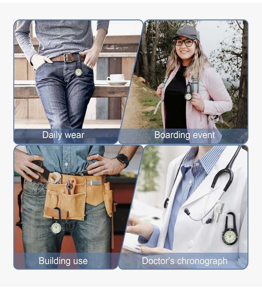 Clip on Carabiner Luminous Face FOB Digital Watch for Doctors Nurses ...