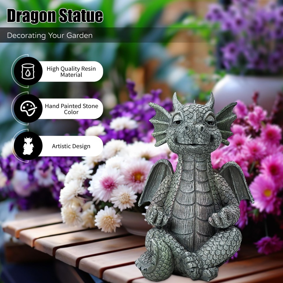 Garden Dragon Statue Decor - Meditation Dragon Sculpture Figurine ...