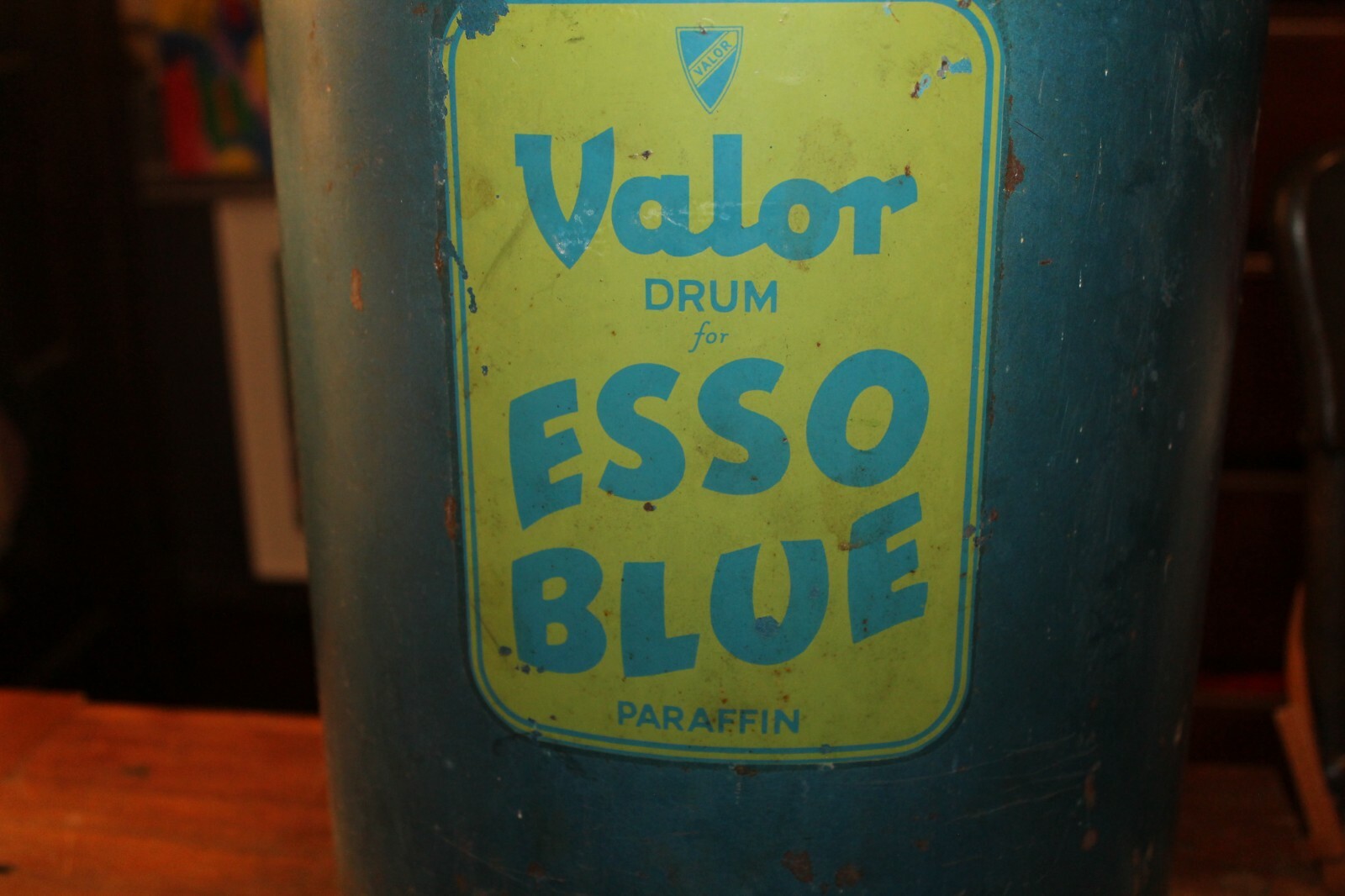 RARE Vintage Valor Esso Blue Paraffin Oil Can Drum w/ Brass Tap & Lid ...