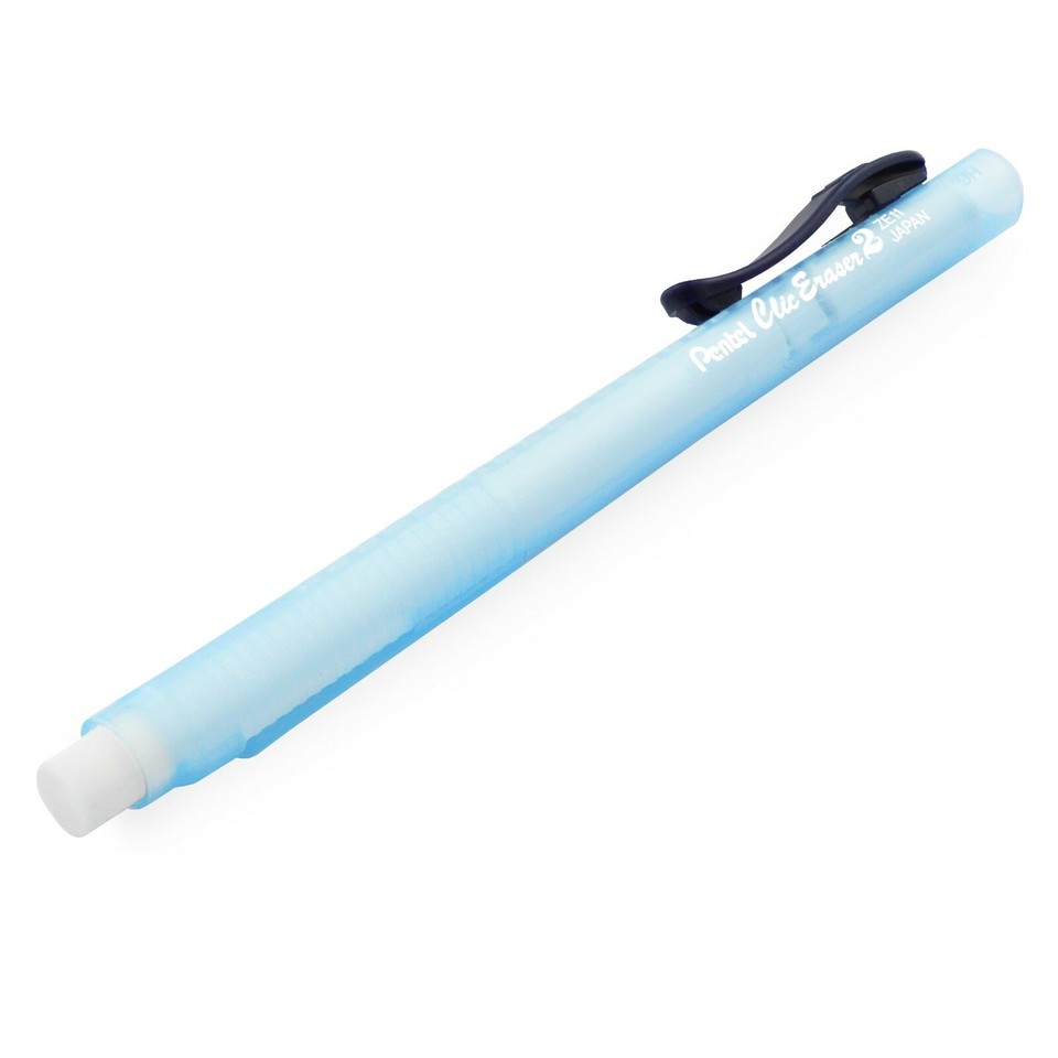 Pentel Klik Pen Eraser Holder - Blue Cylinder - White Eraser - Pack of ...
