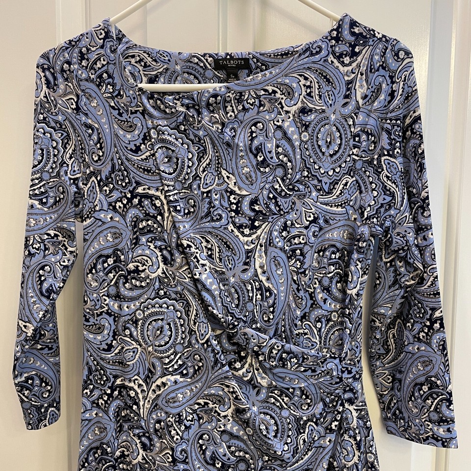 NWOT Talbots Faux Wrap Dress, Paisley, Windsor Blue-Wht, Rayon, Sz ...