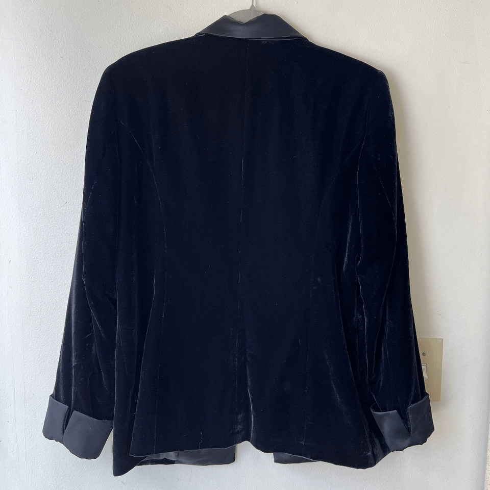 NWOT Midnight Blue Velvet Blazer Black Satin Lapel Cuffs Size M | eBay