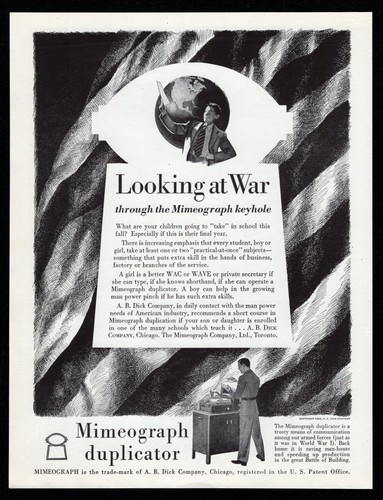 1943 Mimeograph Duplicator AB Dick Looking At War Through Keyhole Skill ...