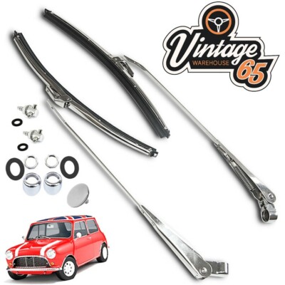 Classic Mini Wiper Kit Stainless Steel Arms 10" Wiper Blades Chrome ...