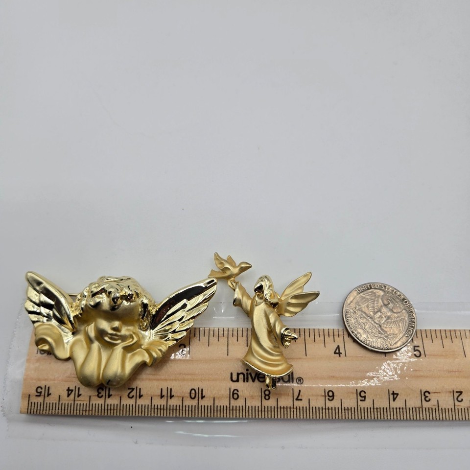 VTG Brooch 2PC Gold Tone Angel Cherub Gigi Giusti White Dove Bird ...