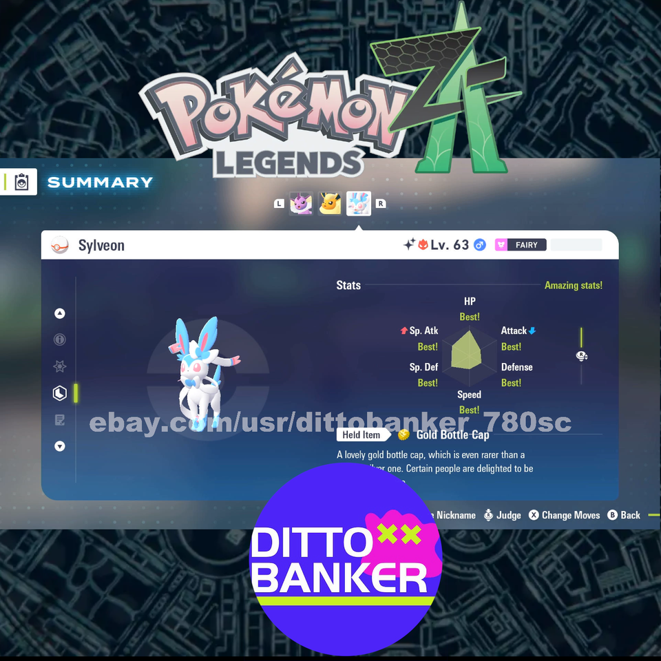 Pokemon Legends ZA SHINY SYLVEON Lv64 ALPHA Modest/6IV FAST Tradė Gold ...
