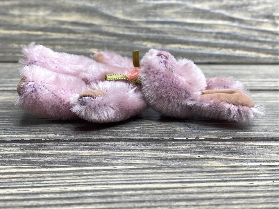 Vintage Pink Fuzzy Bunny Rabbit Shiny Pink Rose Bow 4.5” Stuffed Animal ...