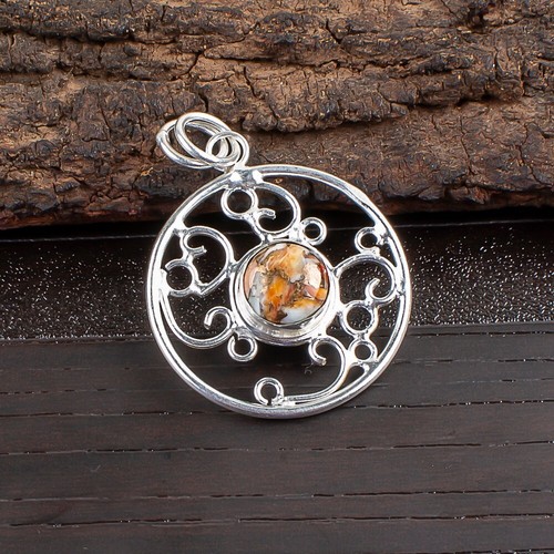 Orange Spiny Copper Turquoise Stone 925 Sterling Silver Handmade ...
