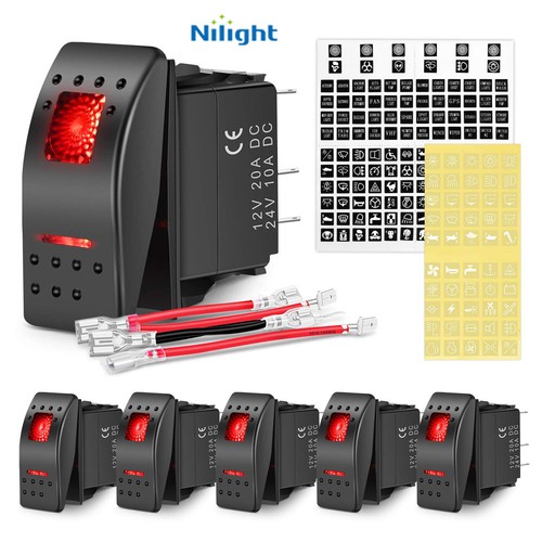 Nilight 6 Pack Rocker Switches Red Backlit 12V/24V Toggle Switches for ...