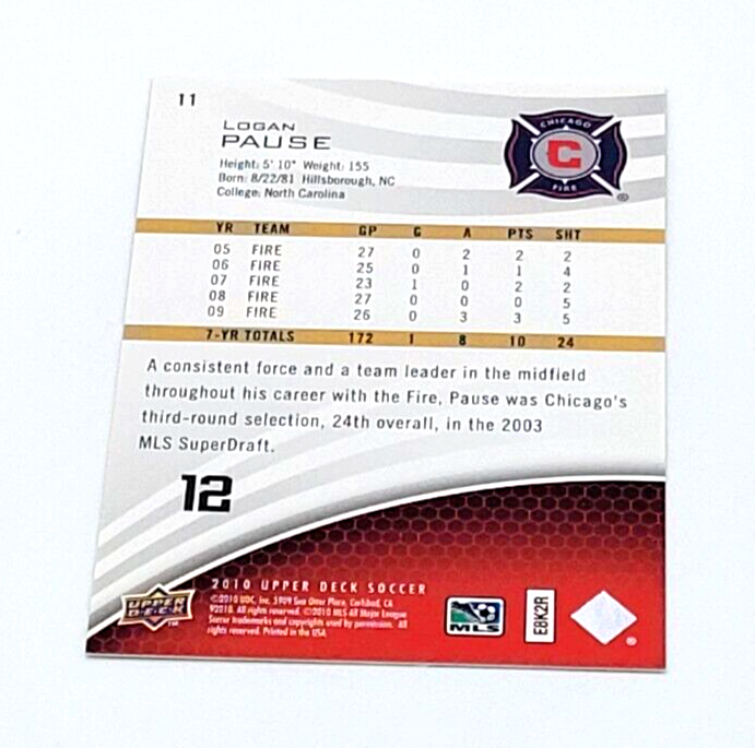 2010 Upper Deck MLS Soccer Logan Pause Chicago Fire #11 Trading Card | eBay