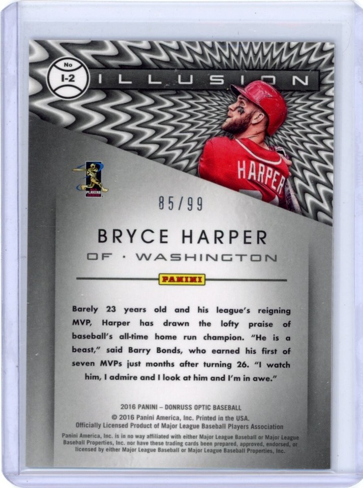 Bryce Harper 2016 Donruss Optic Illusion Red /99 #2 Washington ...