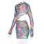 Sexy Rainbow Sheer Mini Dress Summer Backless Long Sleeve Hollow Out ...