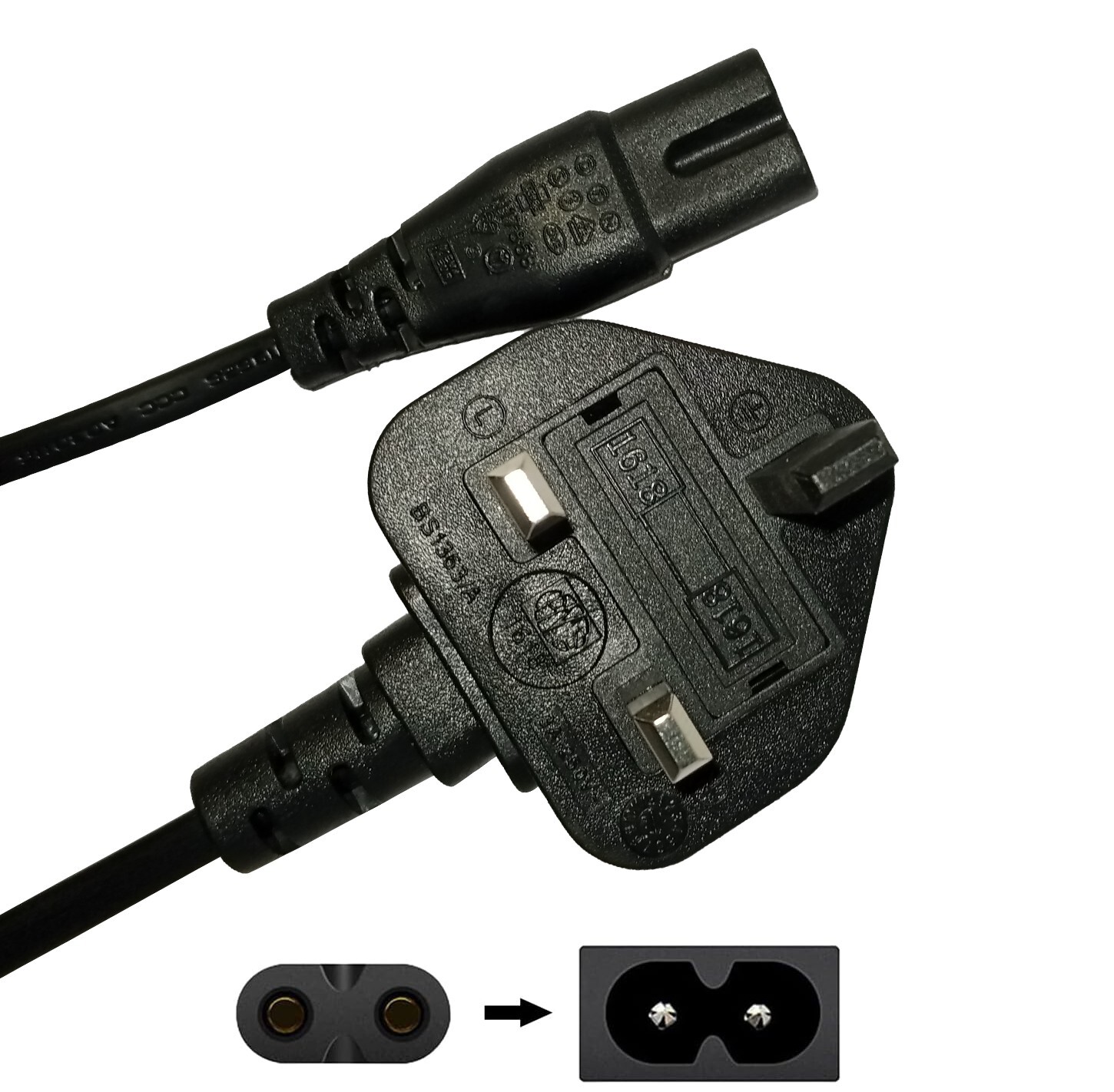 2M FIGURE OF 8 MAINS CABLE POWER UK LEAD PLUG CORD FIG IEC C7 TV SKY ...