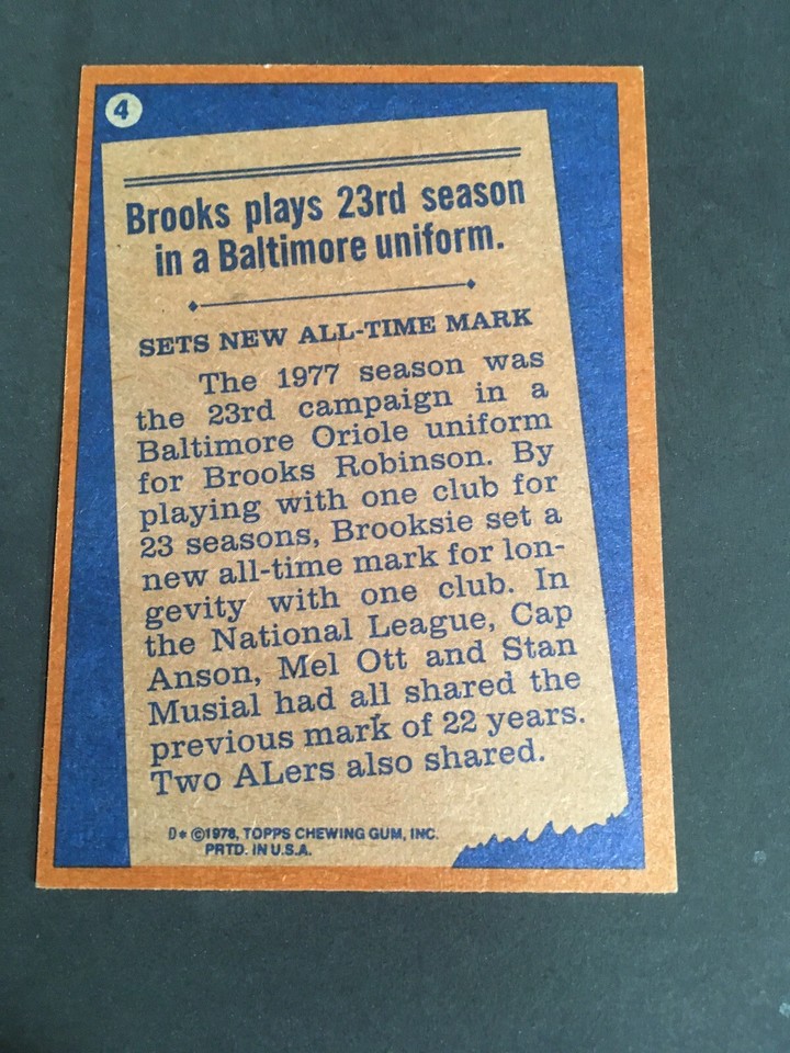 1978 TOPPS 1977 TOPPS BROOKS ROBINSON, #4, NM-MT, HOF | eBay