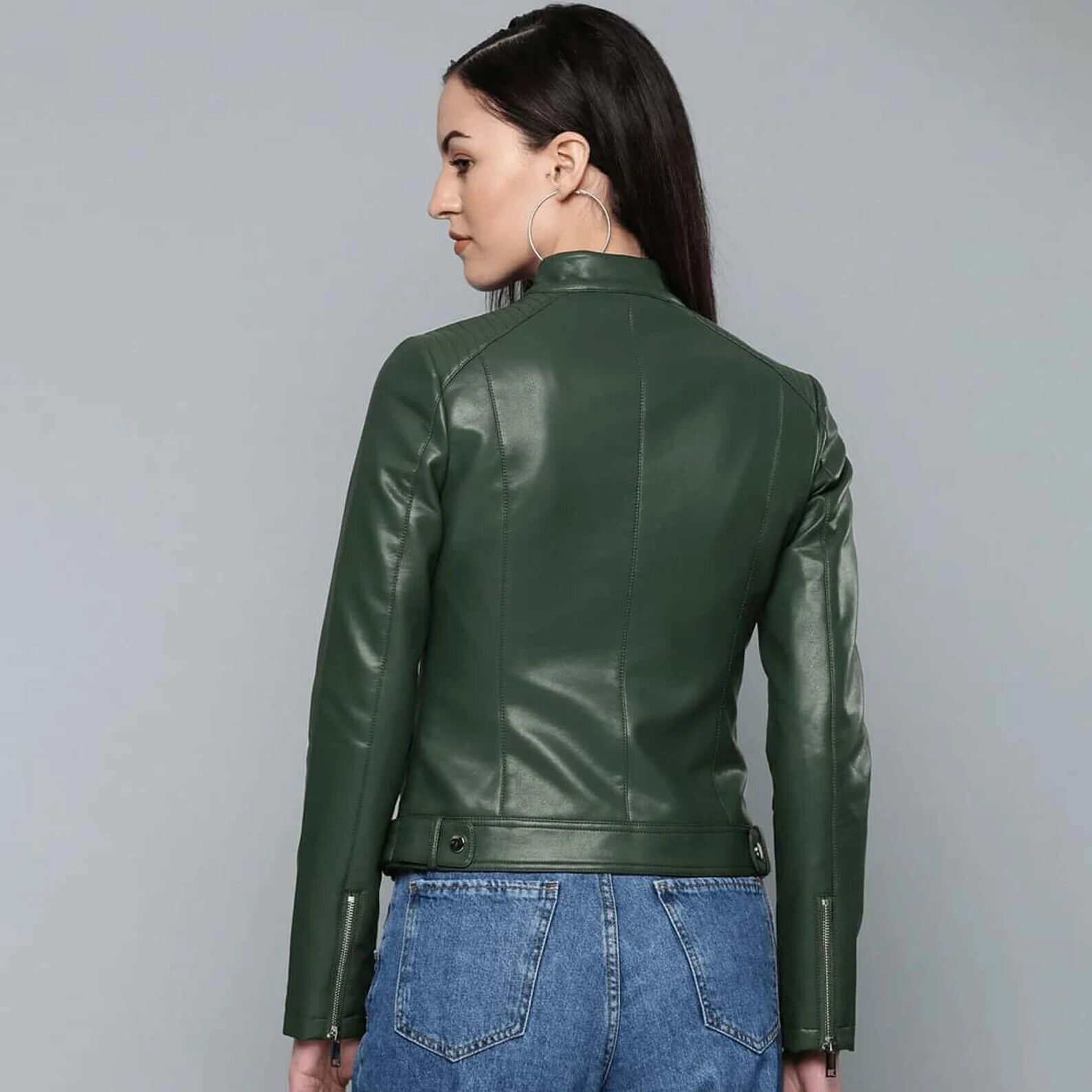 Womens new olive green leather jacket quilted. 100%Real Sheepskin ...