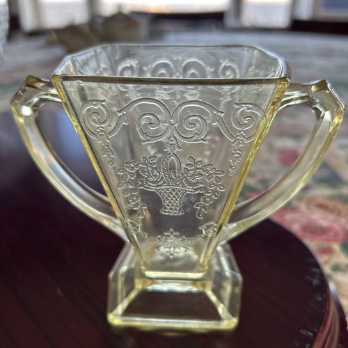Rare Yellow Depression Sugar Bowl Indiana Glass Lorraine Basket Etching ...