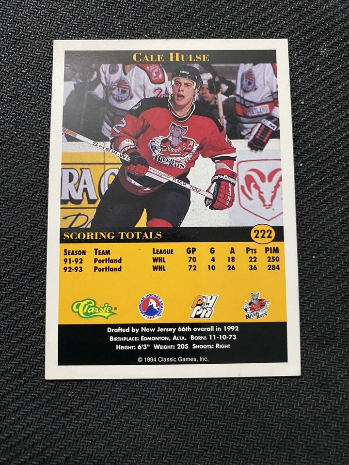 1994 Classic Pro Hockey #222 Cale Hulse Autograph Albany River Rats ...