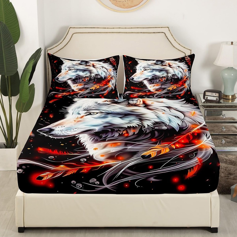 Wolf Fitted Sheet Twin for Girls Boys Kids Adults,Wolf Dream Catcher ...
