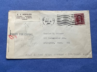 DEC 6 1941 CANADA STAMP DEALER AD + WWII CENSOR 1 DAY PRE PEARL HARBOR ...