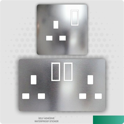 Chrome Metal Effect UK Plug Socket Stickers Kids Bedroom Living Room ...