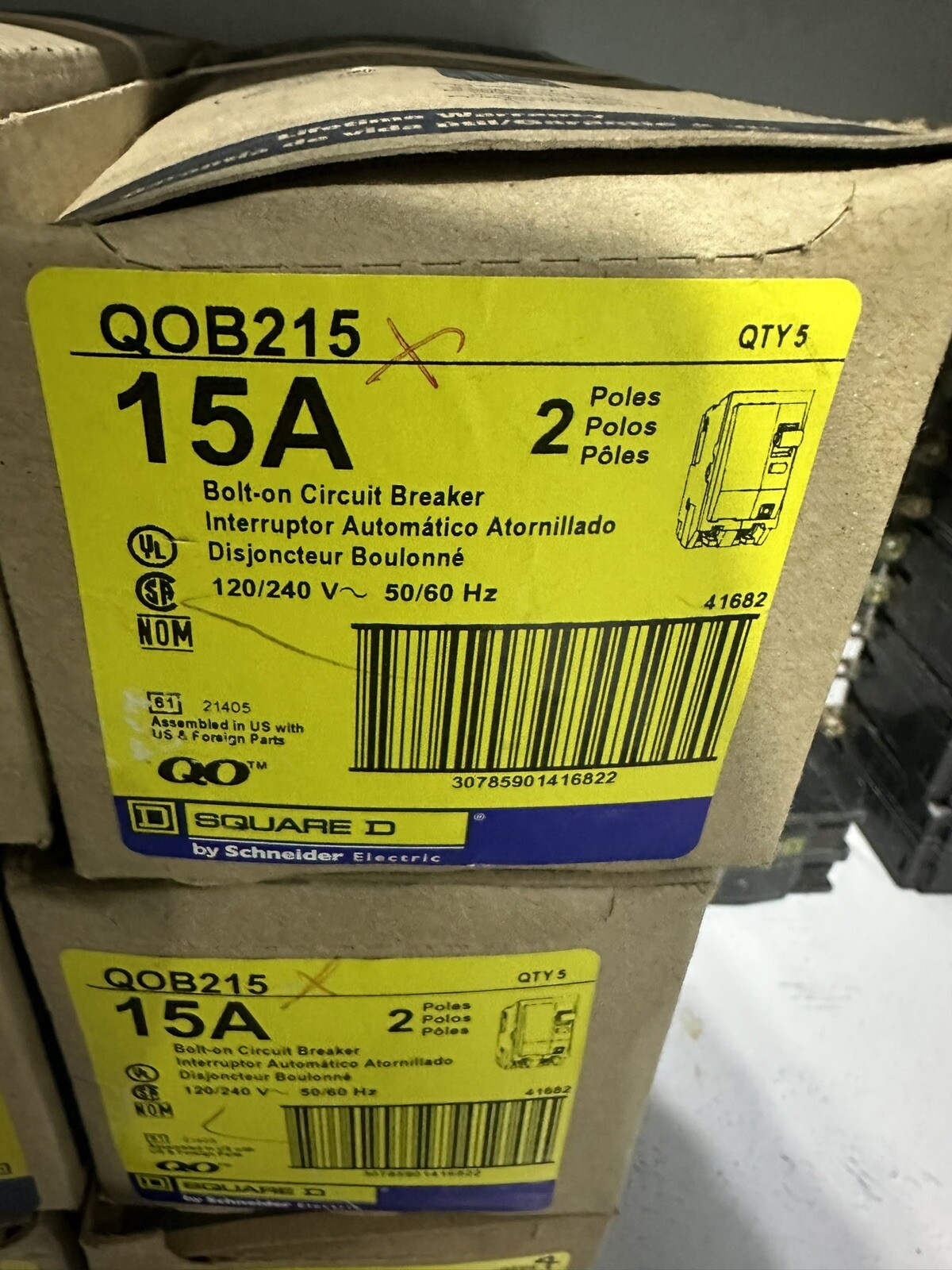 QOB215 - SQUARE D 15A AMP 2P POLE 10kA@120/240V BOLT ON CIRCUIT BREAKER ...
