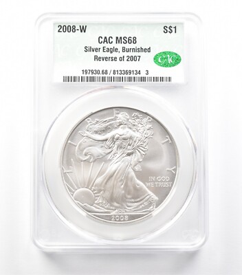 2008-W Reverse Of 2007 Burnished Silver Eagle MS68 CAC CACg *3686 | eBay