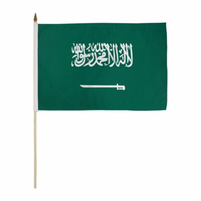 3 PACK 12 x 18 INCH SAUDI ARABIA STICK FLAG ON 2 FOOT SOLID WOOD STAFF ...
