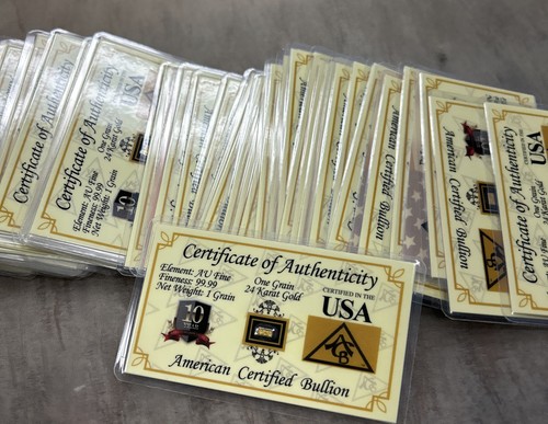 ACB ONE (1) GRAIN .999 Fine 24k Solid Gold Bar Ingot Bullion with COA ...