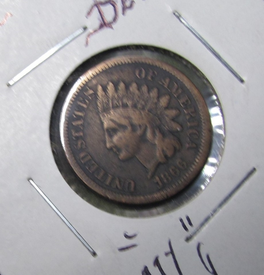 RARE KEY DATE 1866 INDIAN HEAD CENT PENNY LOT. (F.+ DETAIL) (LIBERTY ...
