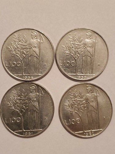 (4) Vintage Italian L.100 REPVBBLICA ITALIANA R COINS 1956/1959/1961 ...