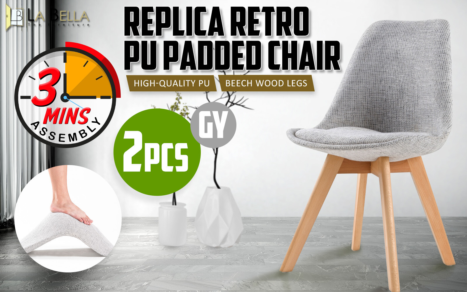 2X Retro Dining Cafe Chair Padded Seat GREY 9352338006119 | eBay
