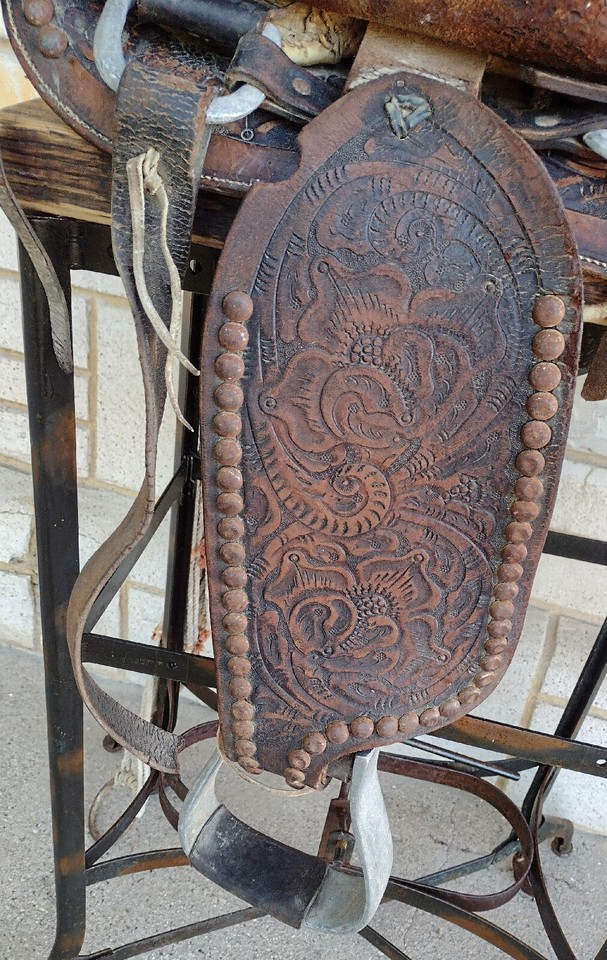 Antique Vintage Tooled Floral Leather Sheep Skin Western Saddle w ...