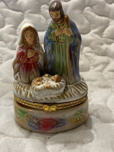 Nativity Trinket/Jewelry Box Christmas Porcelain Ornament Hinged ...