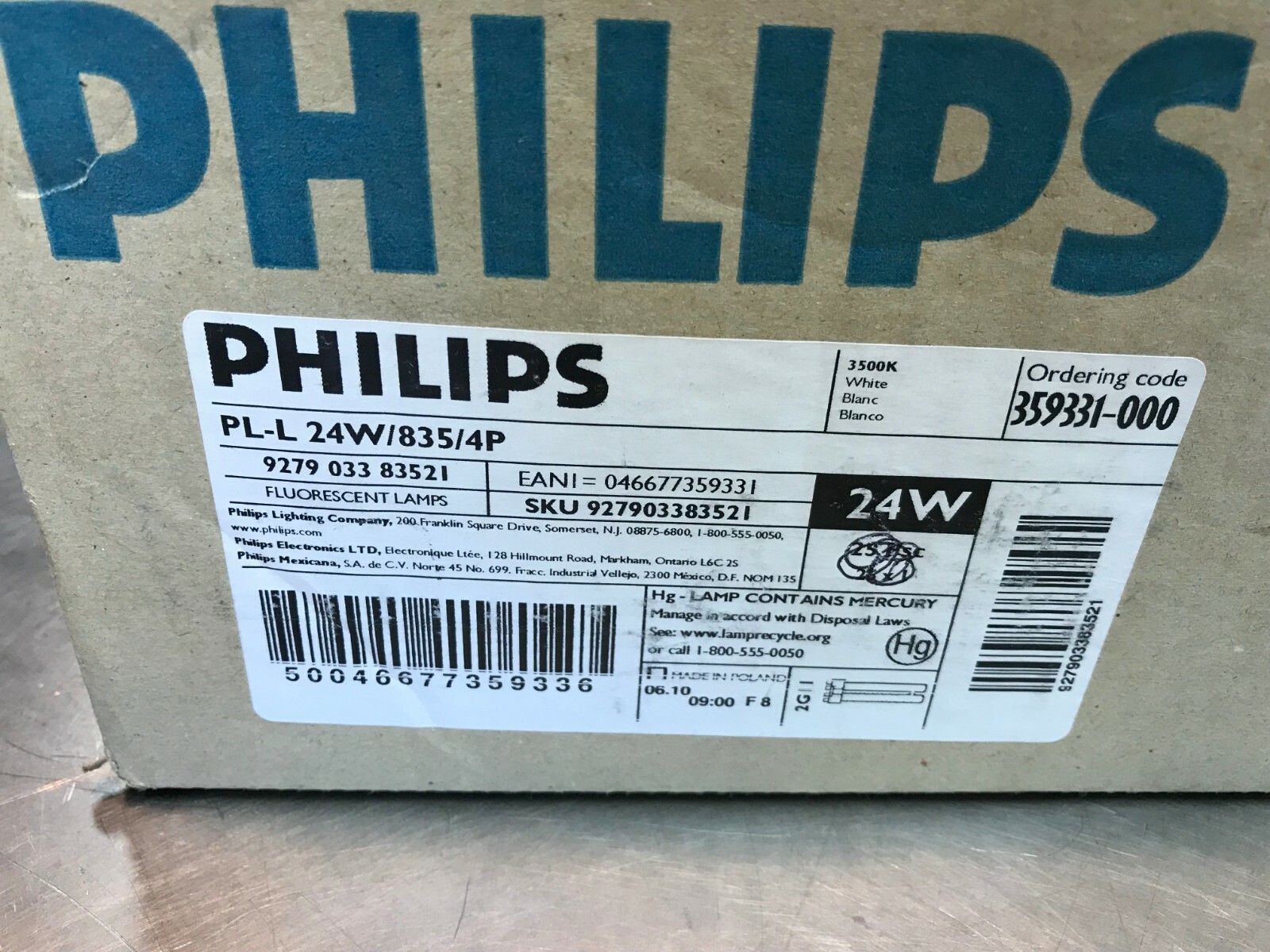 PL-L24W/835/4P PHILIPS 4-PIN BASE LINEAR COMPACT 24W FLOURESCENT LAMP ...