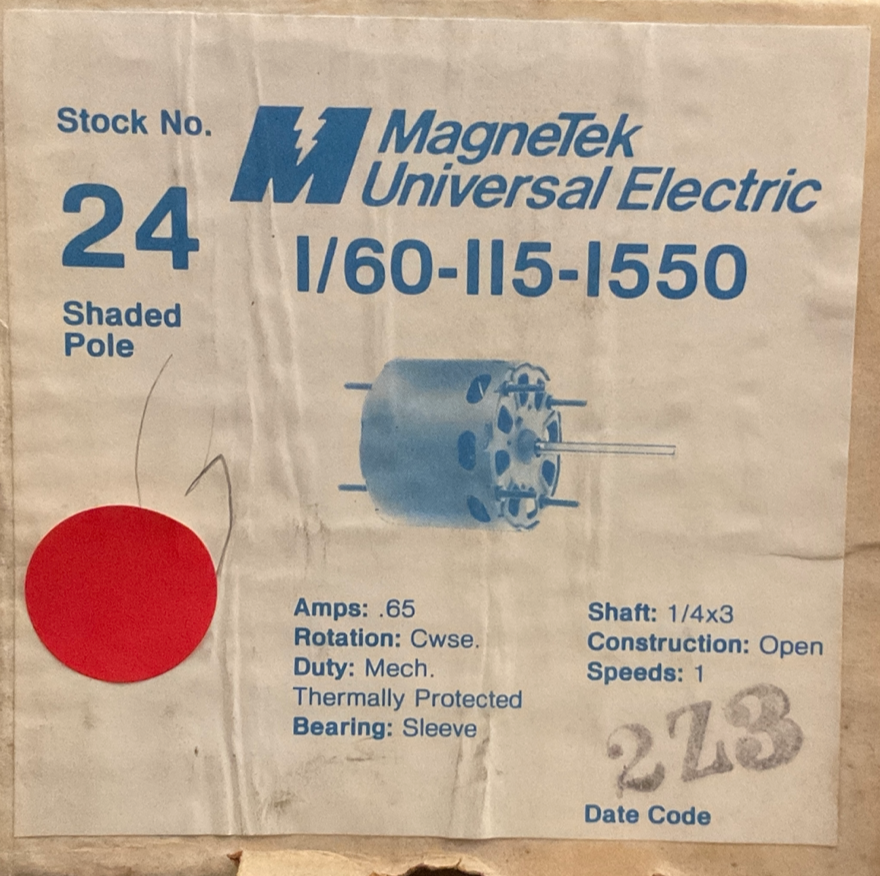MAGNETEK 24 Motor - 1550 RPM, 1/60hp, 115v, .65a, CWSE, Themr Protected ...