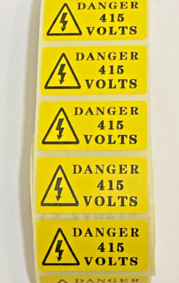 Danger 415 Volts Electrical Labels 50mm x 25mm warn yellow 50mm x 25mm ...