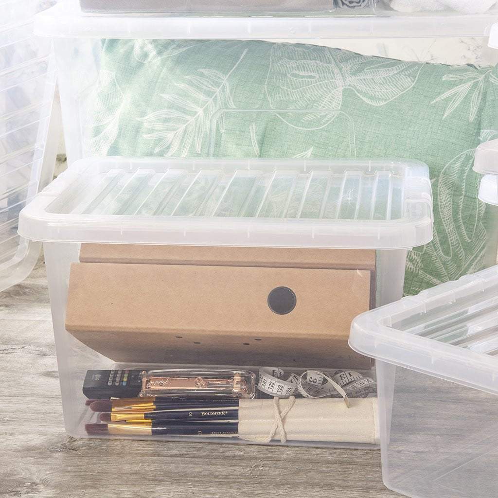 4L to 110L Storage Boxes With Lid Crystal Clear Plastic Stackable ...