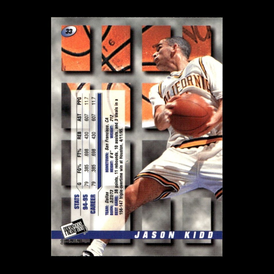 Jason Kidd 1995-96 Press Pass Premium Dallas Mavericks #33 R317F 43 | eBay