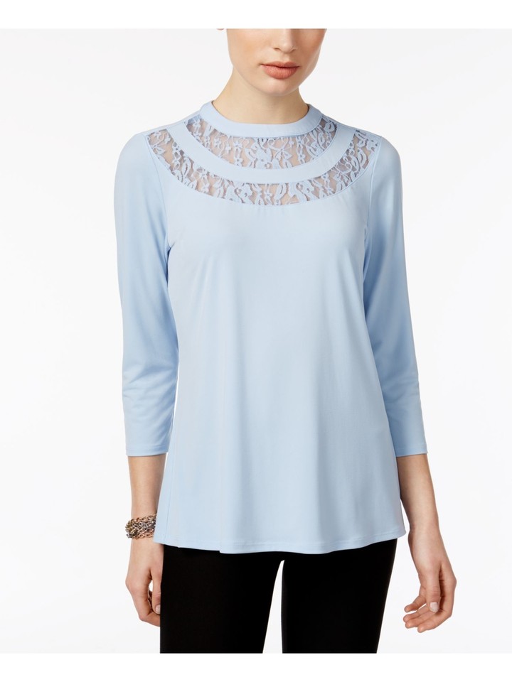 NY COLLECTION Womens Light Blue 3/4 Sleeve Jewel Neck Wear To Work Top ...