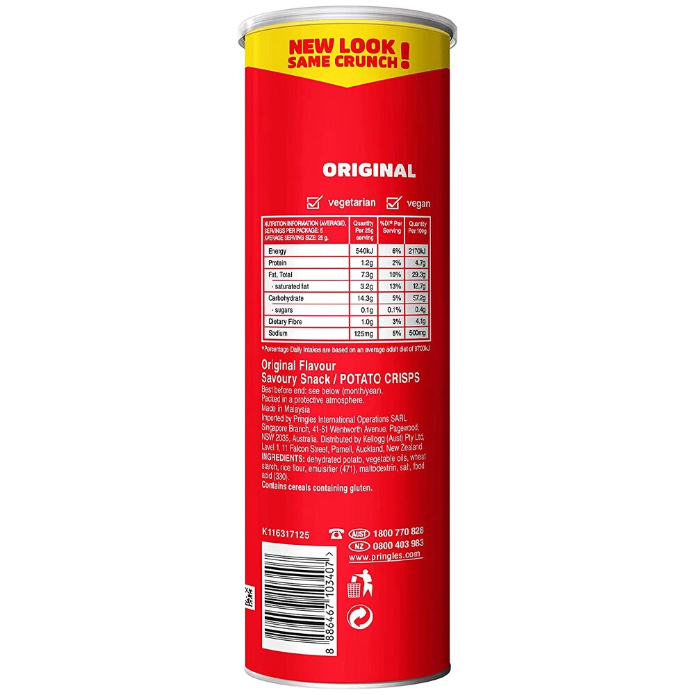 Pringles Nutrition Facts Label